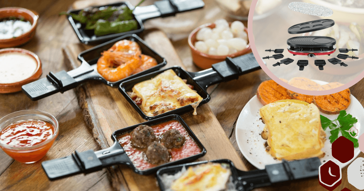 Plancha eléctrica Raclette 4 en 1 para 8 personas